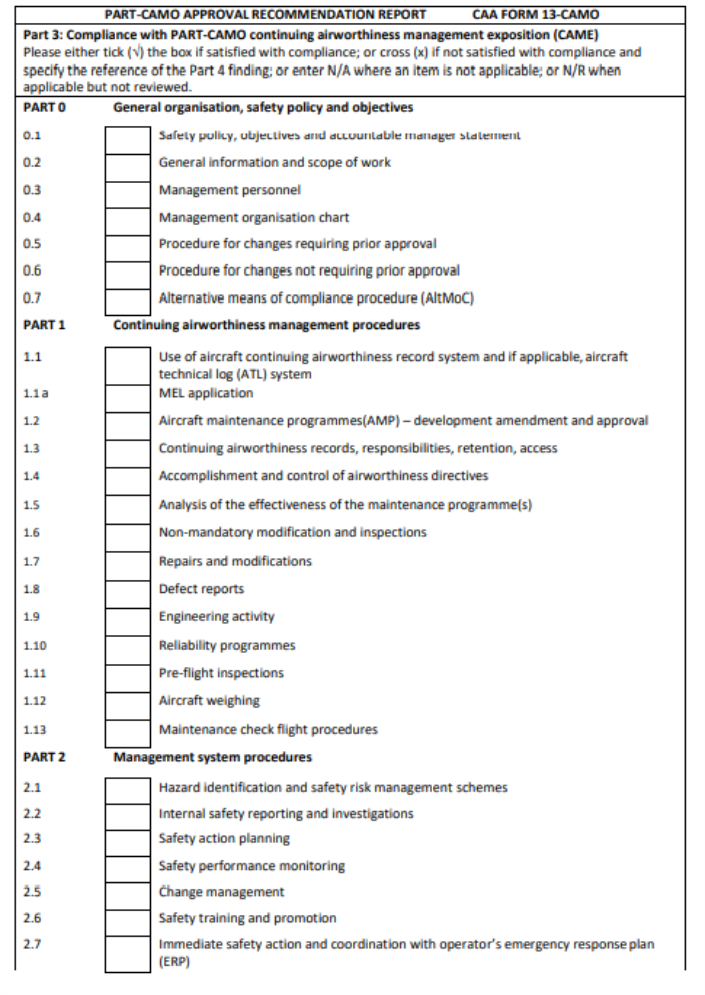 Appendix V to AMC2 CAMO.B.310(c) — CAA Form 13-CAMO